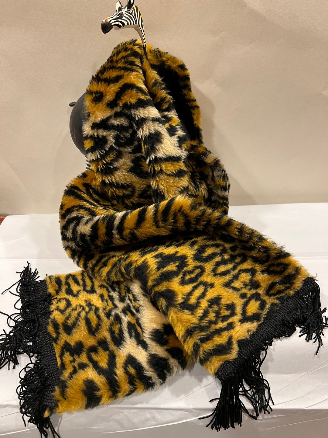 Faux Fur Scarf Cheetah Tiger Leopard Animal Print Stylish Black Fringe ...