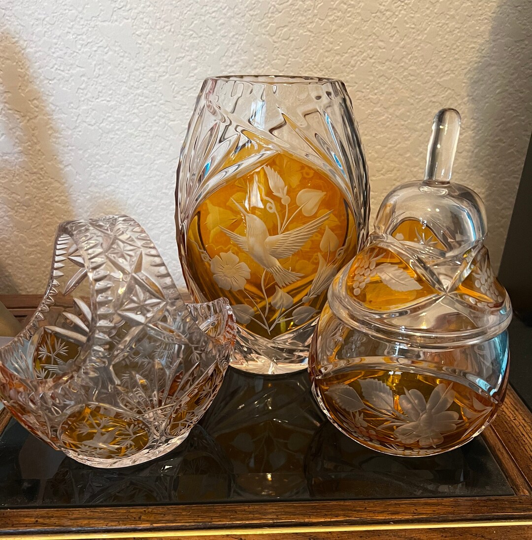 Vintage Julia Hand Cut Lead Crystal Pear Candy Jar/hummingbird Vase, or ...