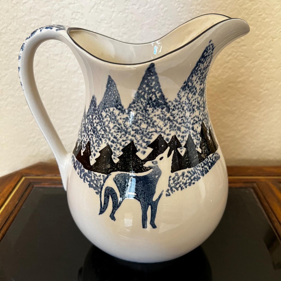 Tienshan Wolf Collection Pitcher – White Pottery With Blue Black Wolf ...