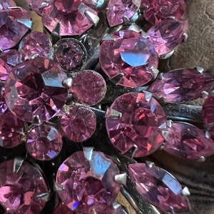 Vintage Pink Coro Round Layered Flower Rhinestone Brooch Pin Prong Set ...