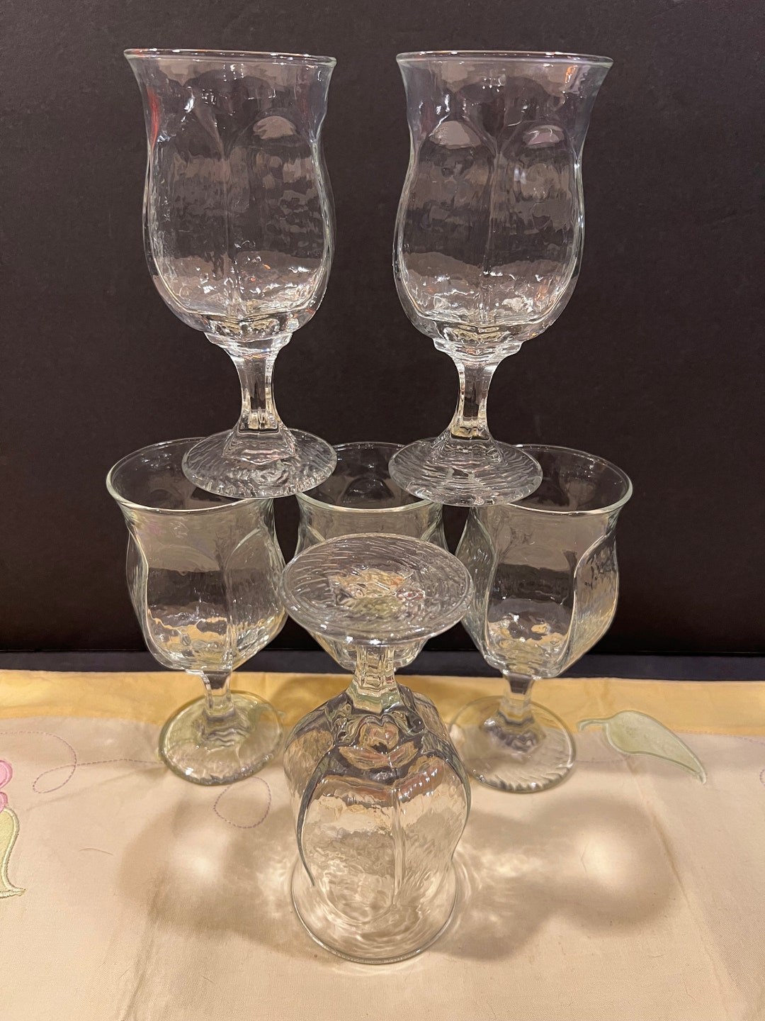 6 Vintage Libby Clear Tulip Wine Glasses Chivalry Tumblers Juice Cups ...