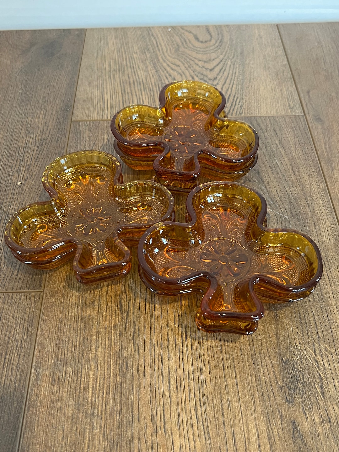 Vintage Tiara Indiana Amber Glass Snack Dishes Stylish Spade Plates for ...
