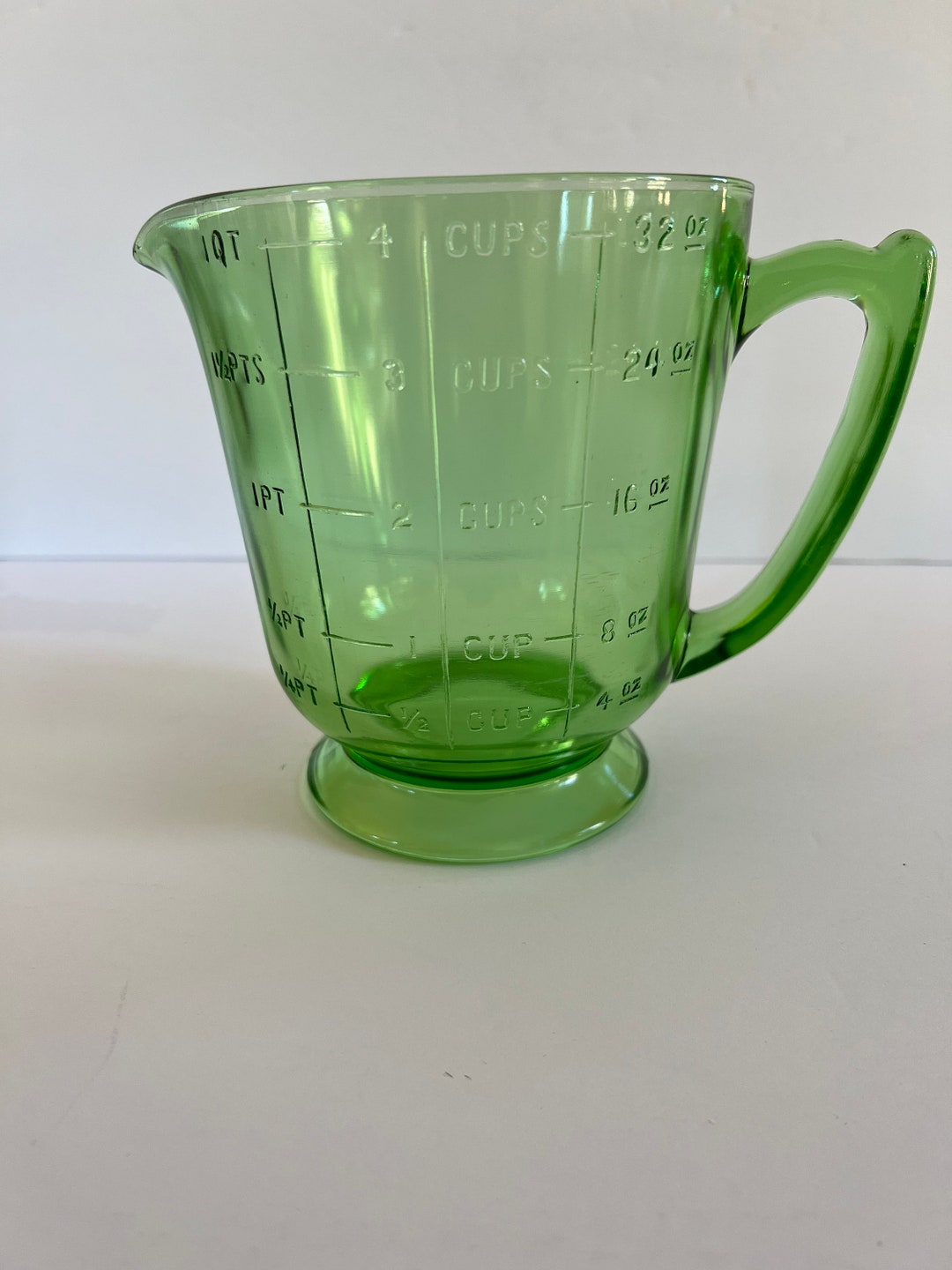Vintage Hazel Atlas Green Measuring Cup Uranium Glass Green Vaseline ...