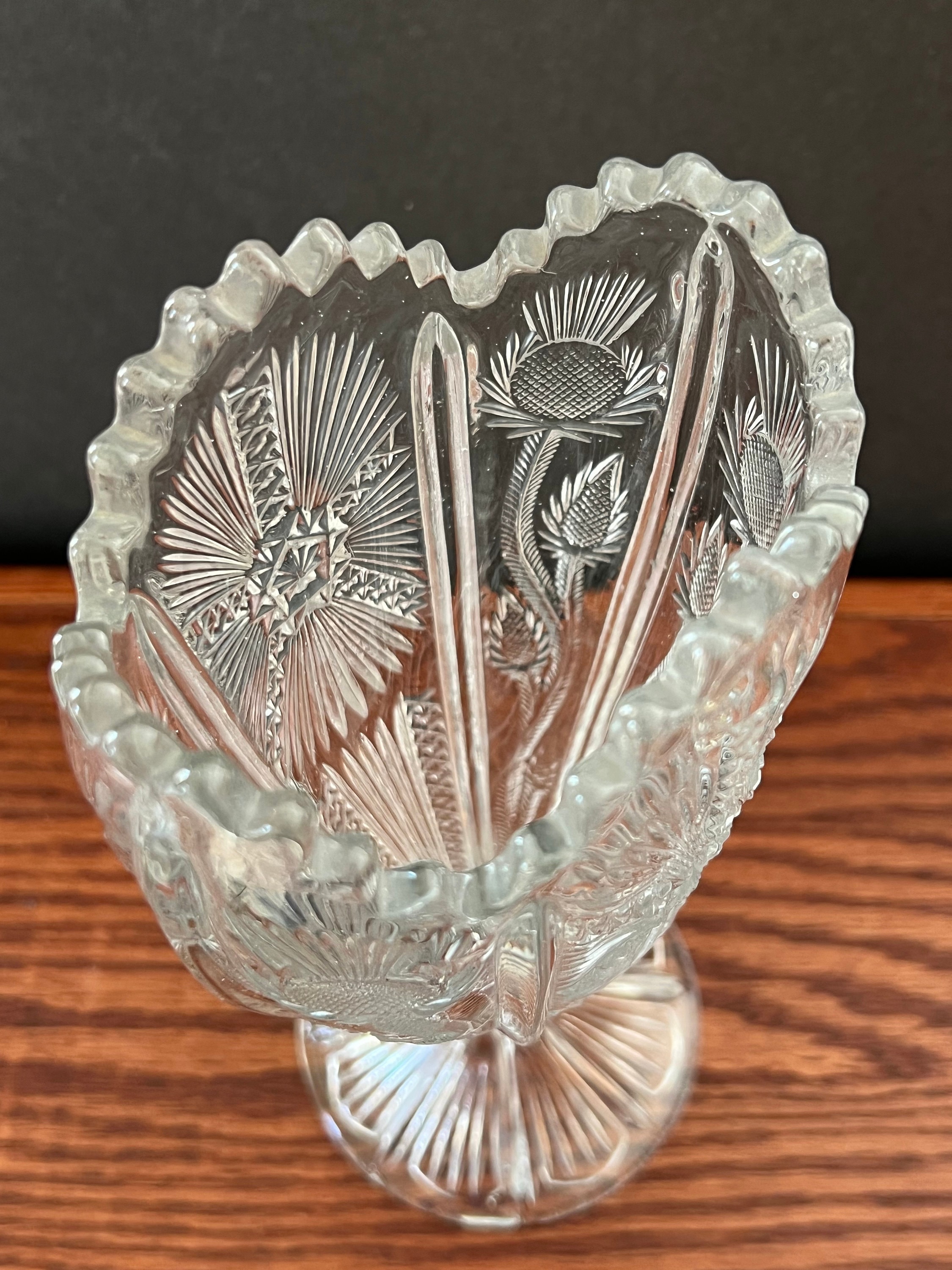 Vintage Cut Crystal Vase Bryce Higbee Eapg Thistle Design - Etsy