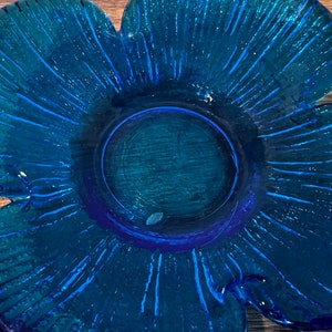 Vintage Blenko Blue Glass Flower Bowl MCM Petal-shaped Centerpiece ...