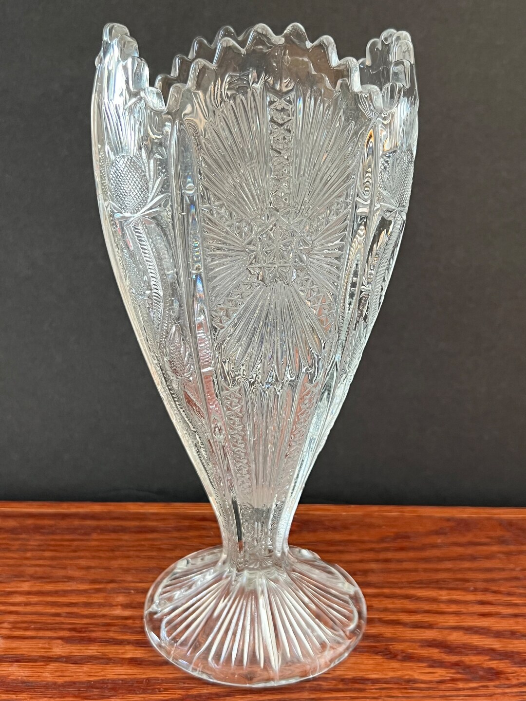 Vintage Cut Crystal Vase Bryce Higbee Eapg Thistle Design Victorian - Etsy