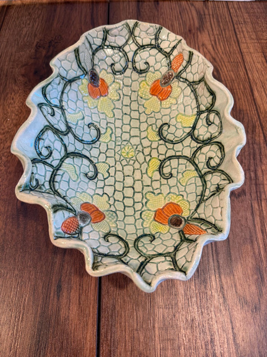 Italian Oval Pasta Bowl - Signed Handmade Mosaic Fruit Motif - Late ...