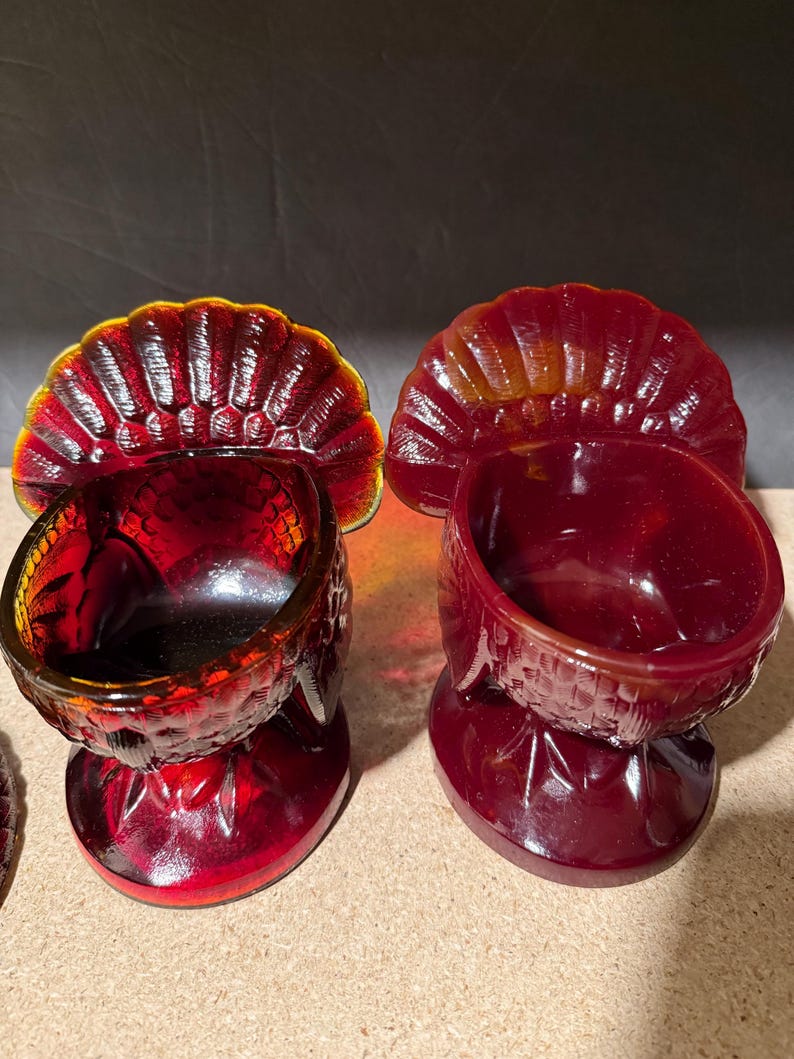 L.E. Smith Ruby Red & Amberina Glass Turkey Covered Candy Dish Glows ...