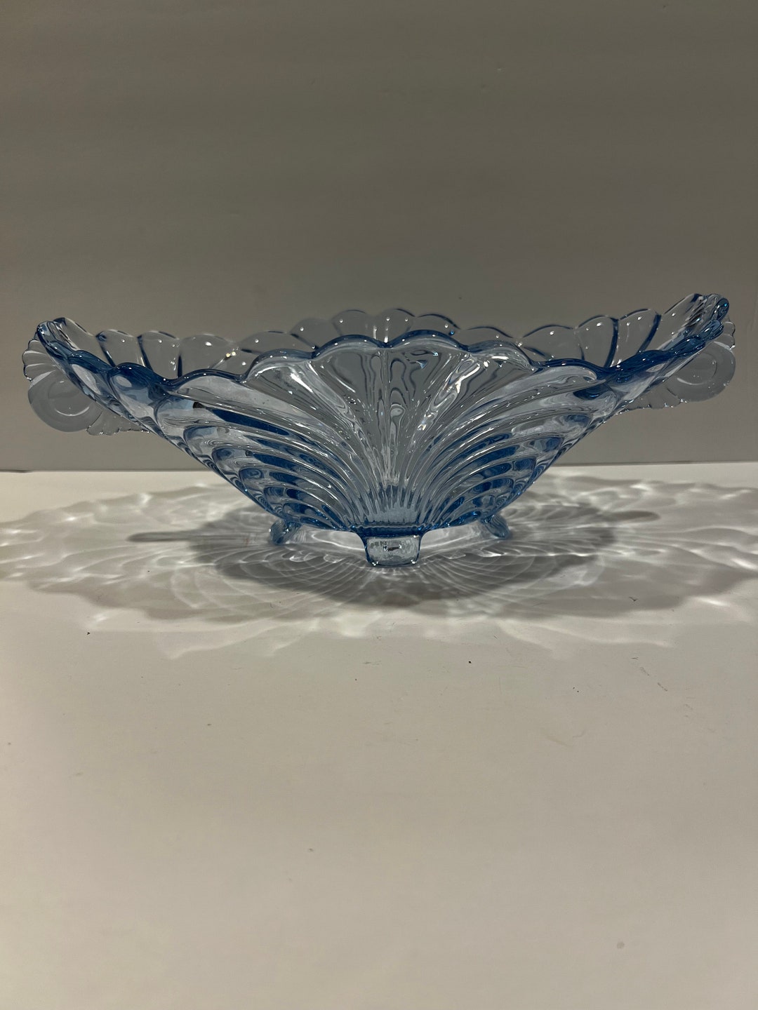 Vintage Cambridge Caprice Light Sky Blue Winged Oval Bowl Glass Footed Dish Moonlight Blue ...