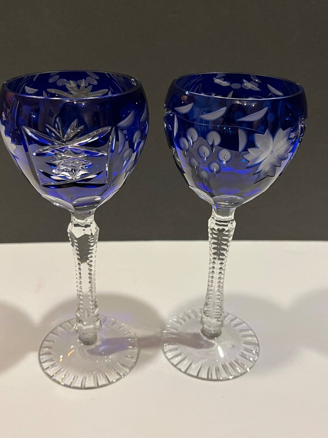 Vintage Cut to Color Colbalt Blue Sherry Crystal Wine Glasses Germany ...