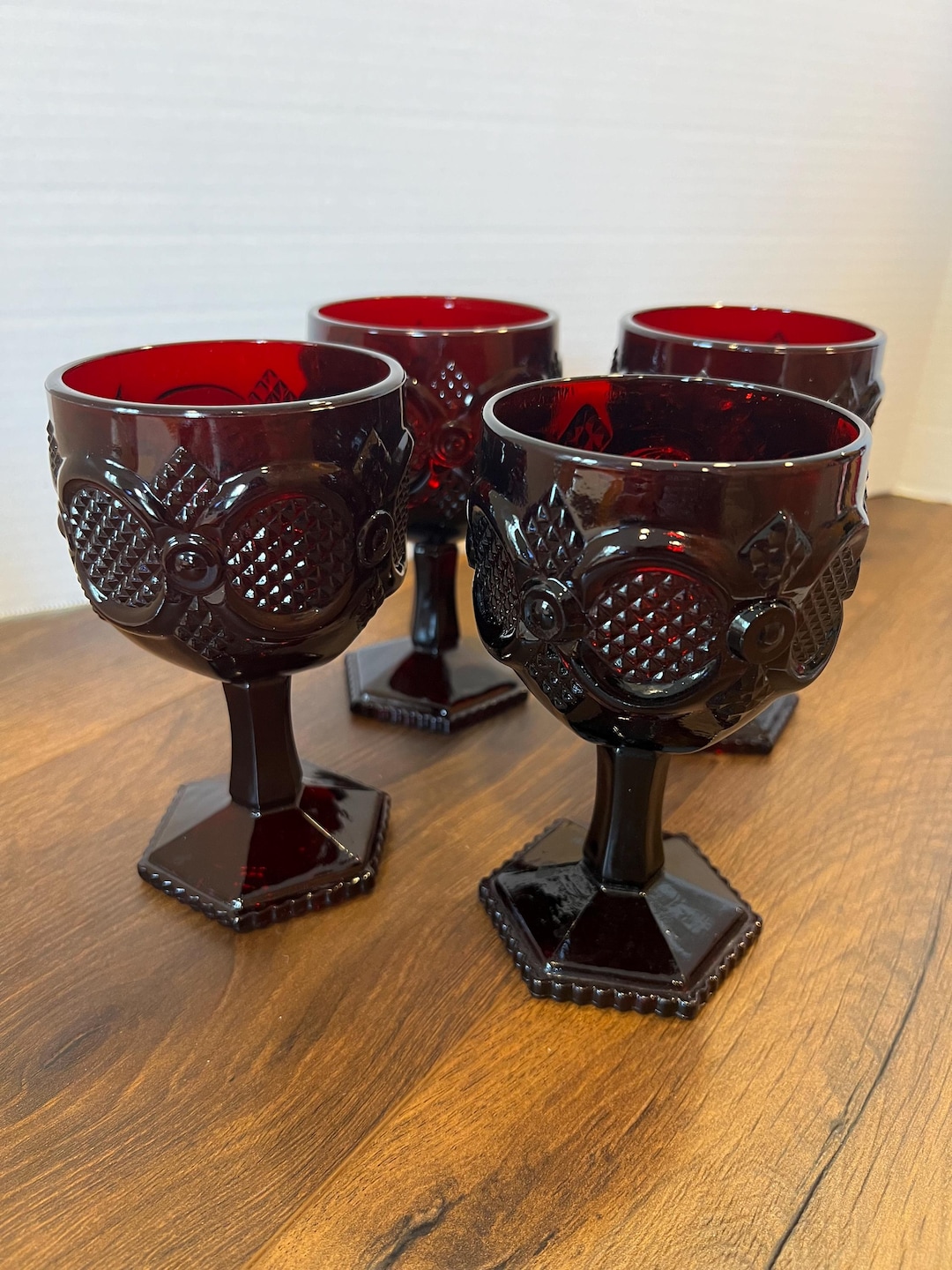 Vintage Avon Cape Cod Ruby Red 8oz Wine Goblets Cup Set of 4 Stunning ...