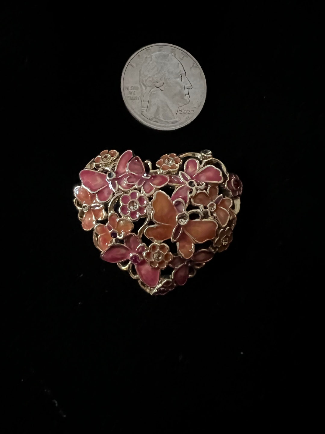 Monet Enameled Pink Heart & Butterflies Brooch Signed Pin - Etsy
