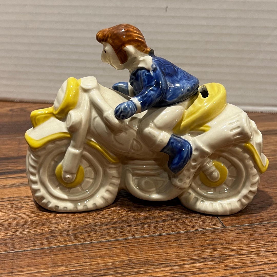 Vintage Japanese Ceramic Motorcycle & Rider Piggy Bank Counterpoint ...