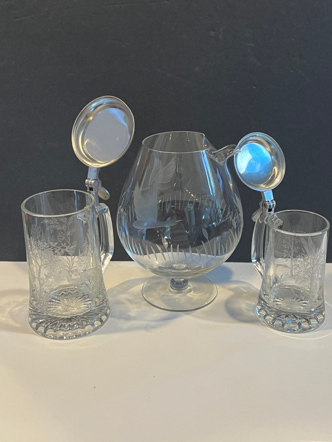 Rare Vintage Crystal Pheasant Fox Decanter Set: Elegant Barware Gift ...