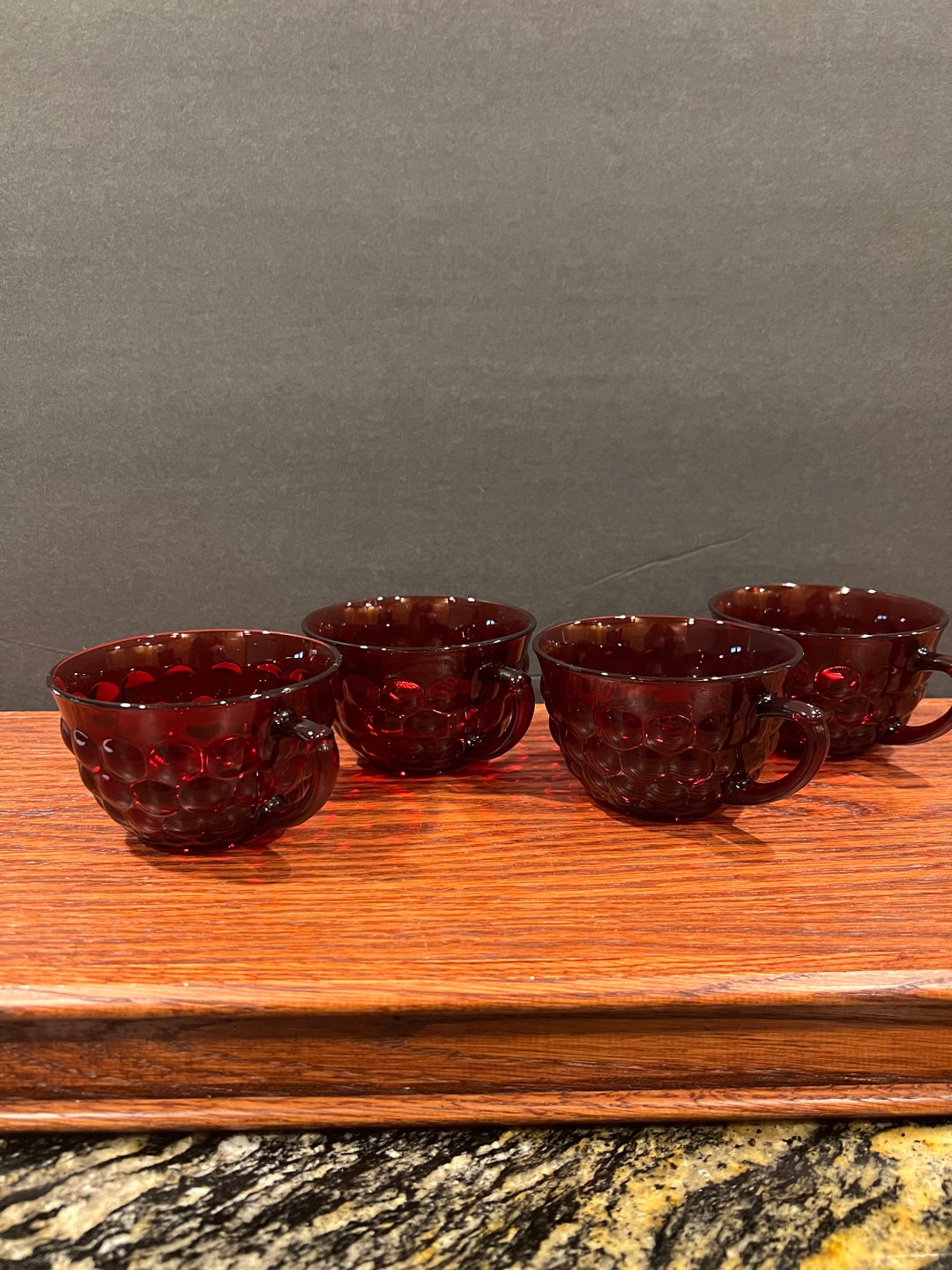 Vintage Bubble Glass Anchor Hocking Ruby Red Cups Set of 4 Retro ...