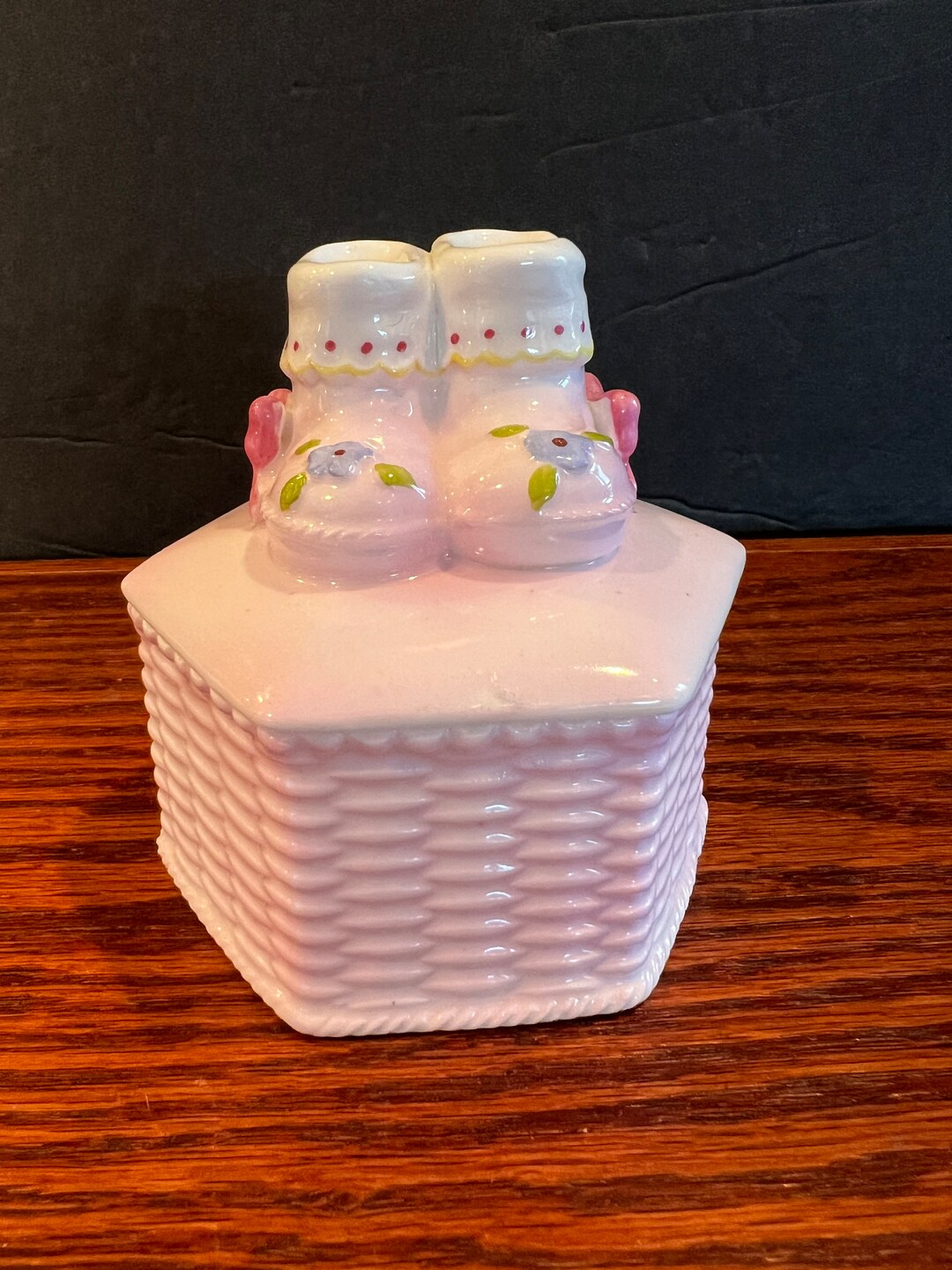 Vintage Pink Baby Shoe Trinket Box | Ceramic Nursery Decor | Baby ...