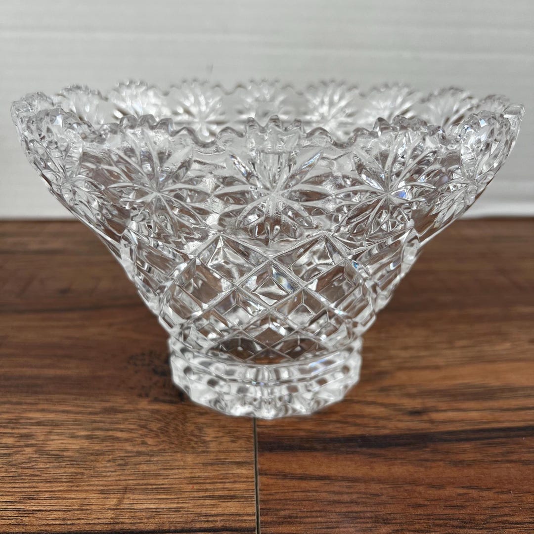 Vintage Crystal Clear Footed Bowl – Daisy Basket Weave Design, Fifth ...