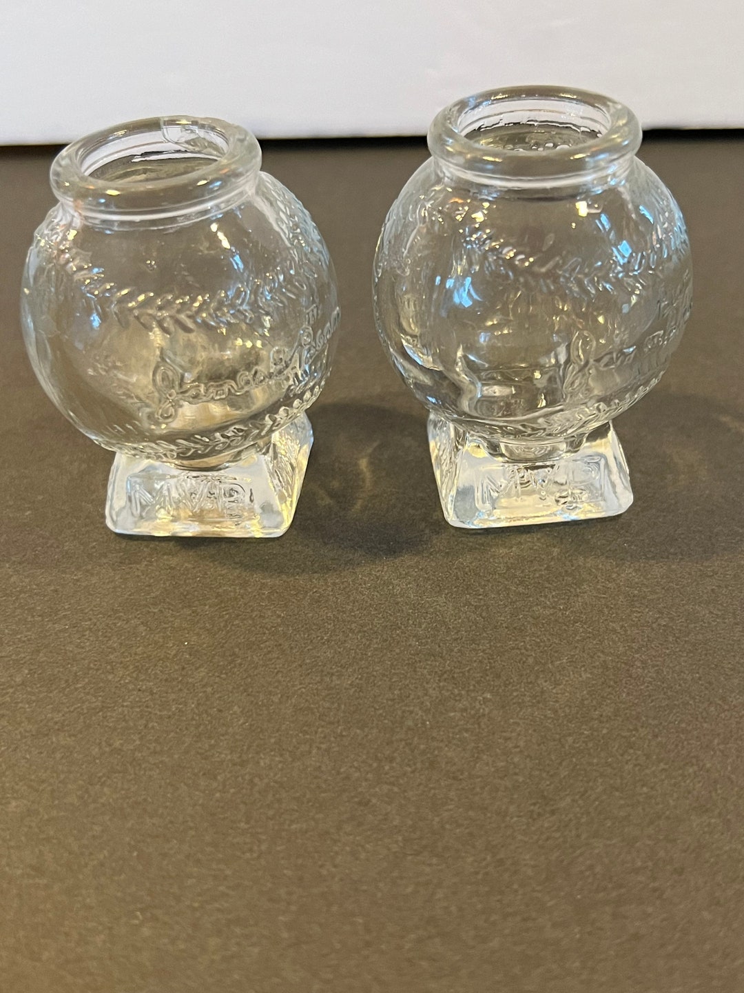 Vintage Jim Beam Glass Shot Glasses MVP Clear Baseball Shaped Candle ...