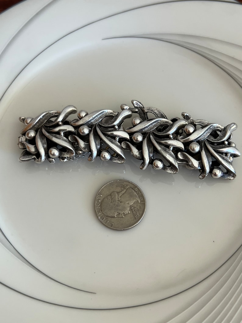 Tortolani Silver Tone Floral Link Wide Bracelet: Exquisite 8" Textured ...