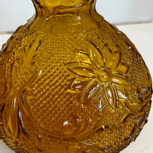 Vintage Amber Decanter & Glass Set Tiara Sandwich Sunflower Pattern ...