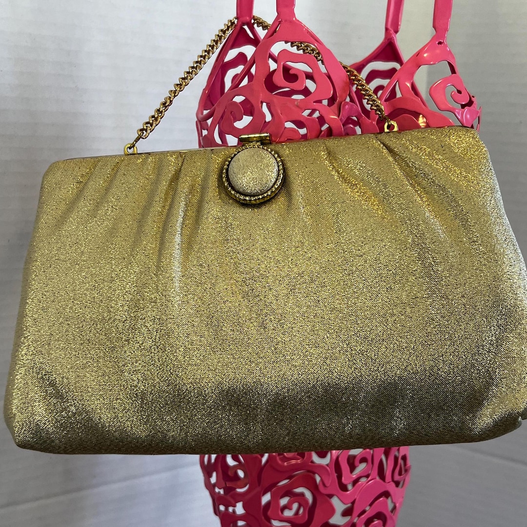 Vintage Metallic Gold Clutch Purse – Chain Strap, Evening Bag, Perfect ...