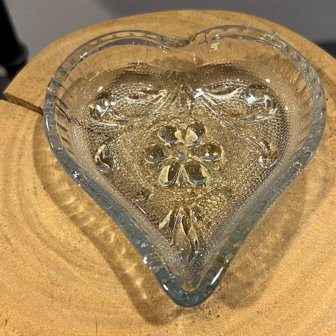 Blue Heart Trinket Dish, Vintage Glass Tiara - Perfect for Snacks ...