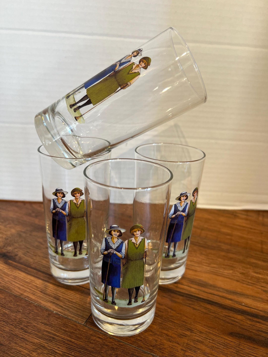 Vintage Golf Glasses Set of 4 - Retro Female Golfer Highball Glasses ...