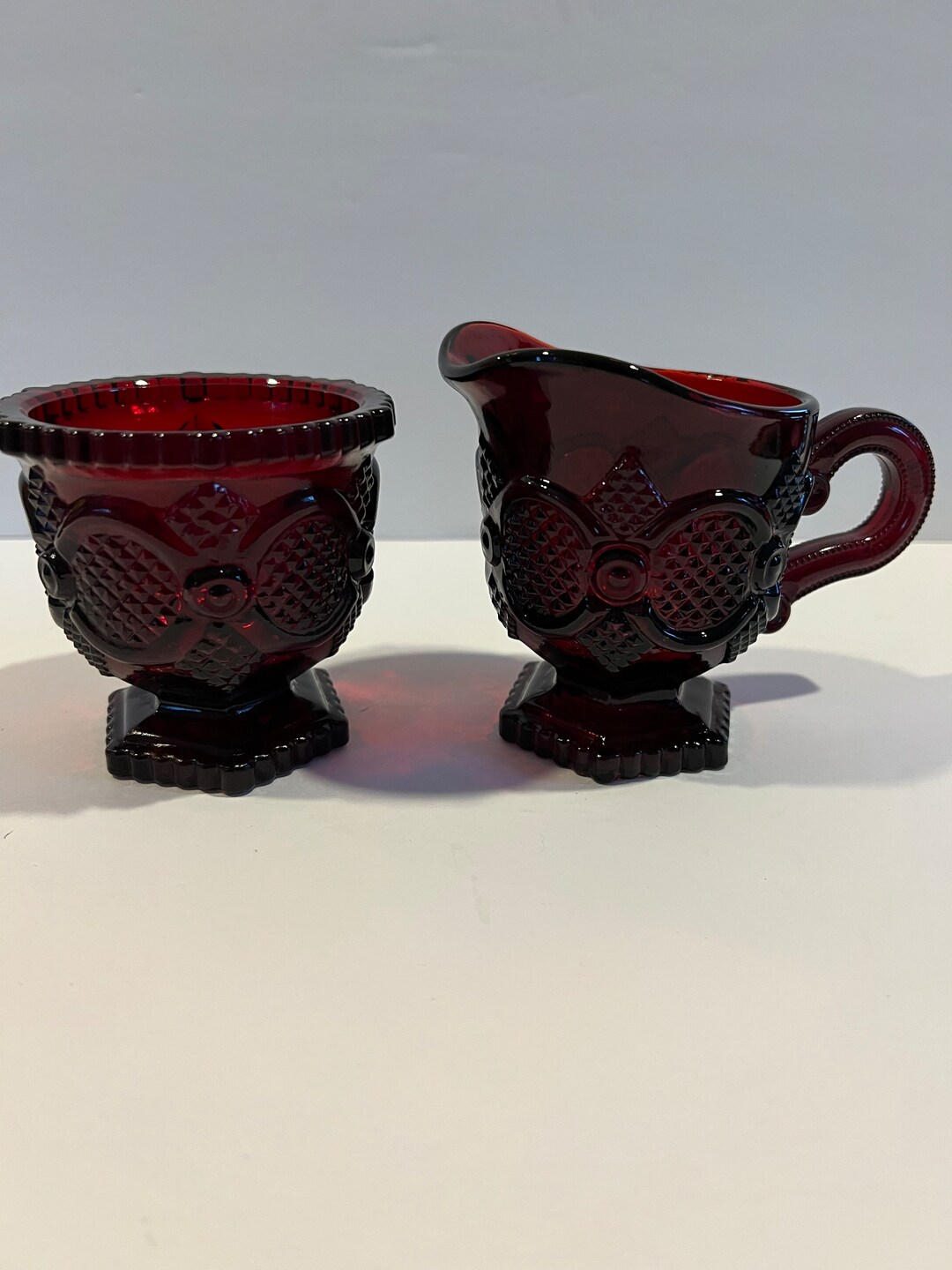 Vintage Avon Cape Cod Ruby Red Creamer & Sugar Set | Art Deco Red Glass ...