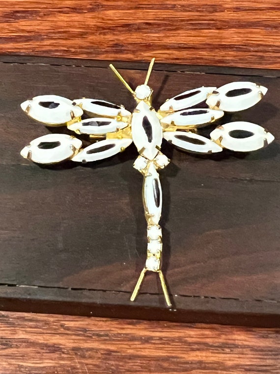 Vintage Brooch Pin Exquisite White Milk Glass Black Gold FireFly Dragonfly Design Unique Insect Inspired Jewelry Etsy