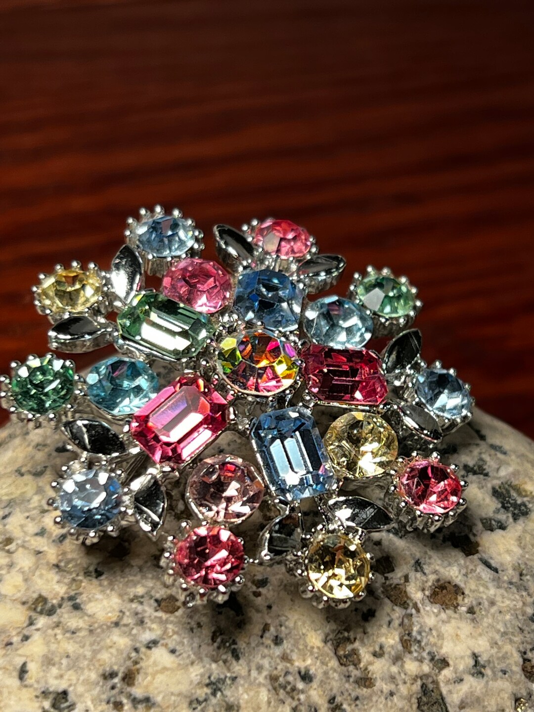 Vintage Lisner Bright Pastel Multi Colored Rhinestone Round Shaped ...