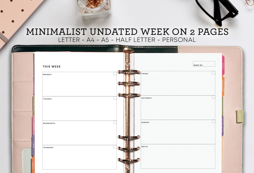 UNDATED WEEKLY Planner Printable Week on Two Pages Digital Planner ...