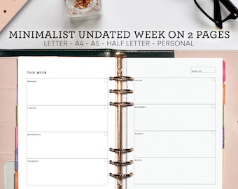 UNDATED WEEKLY Planner Printable - Week on One Page Digital Planner ...