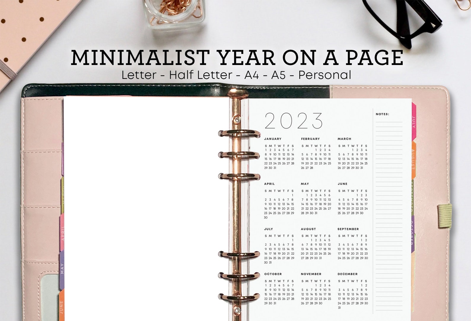 2023 Year at a Glance Planner Printable - Year on One Page Digital ...