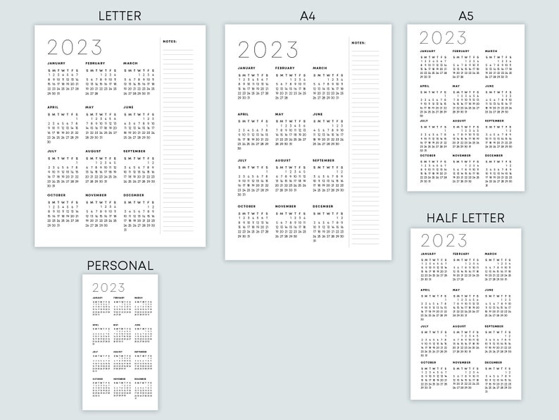 2023 Year at a Glance Planner Printable - Year on One Page Digital ...
