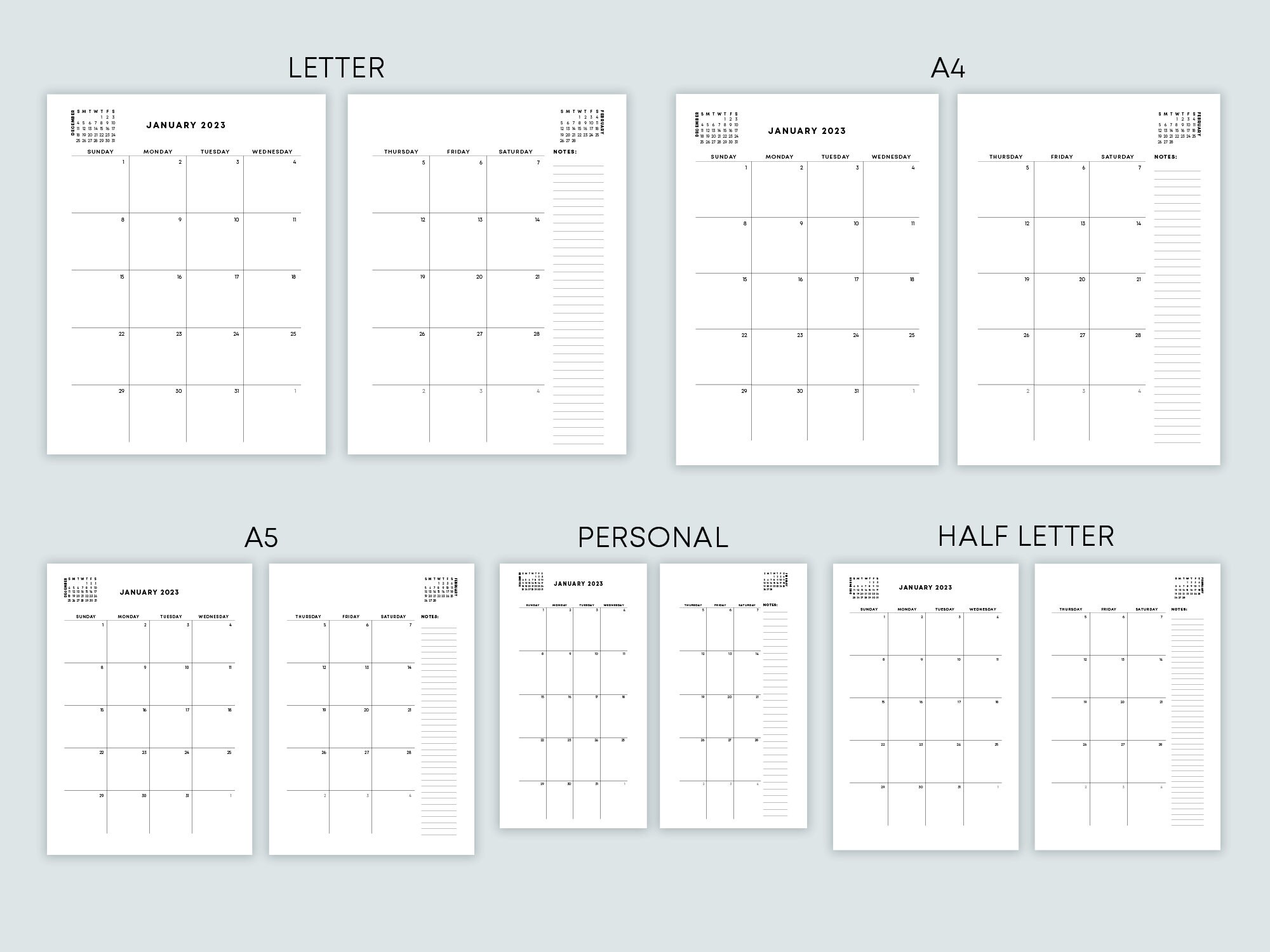 2023 DATED MONTHLY Planner Printable - Month on Two Pages (MO2P ...