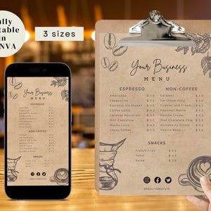 DIY Coffee Shop Menu Template Editable Cafe Menu Template Restaurant ...
