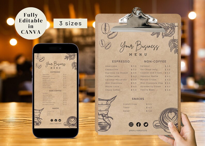 DIY Coffee Shop Menu Template Editable Cafe Menu Template - Etsy