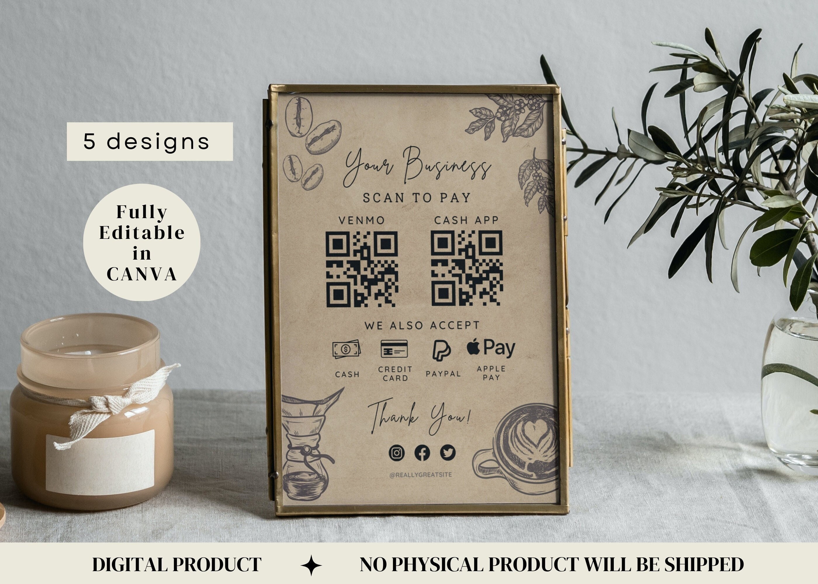 DIY QR Code Sign Template Editable Printable Cafe Payment Sign Coffee ...