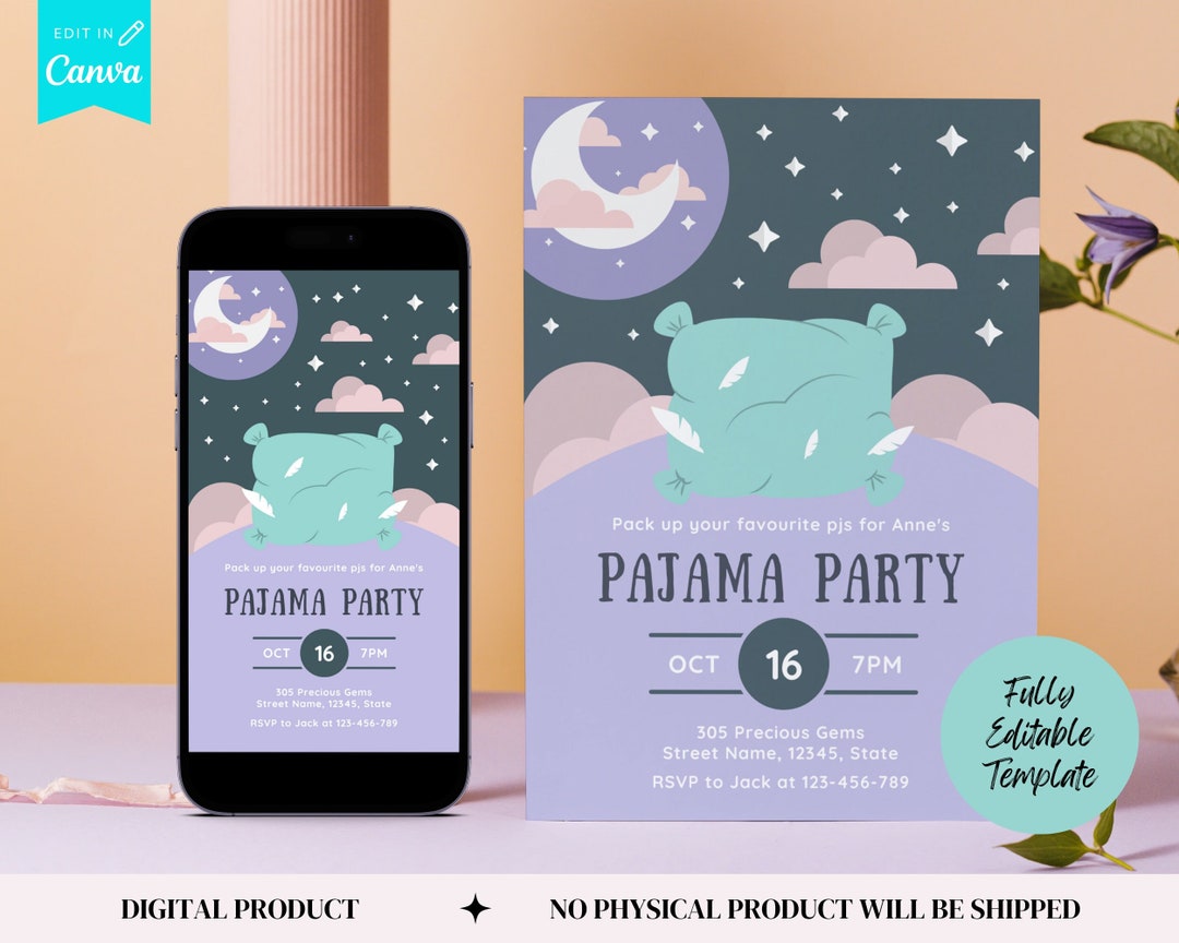 Pajama Party Invitation Template, Editable Slumber Party Invite ...