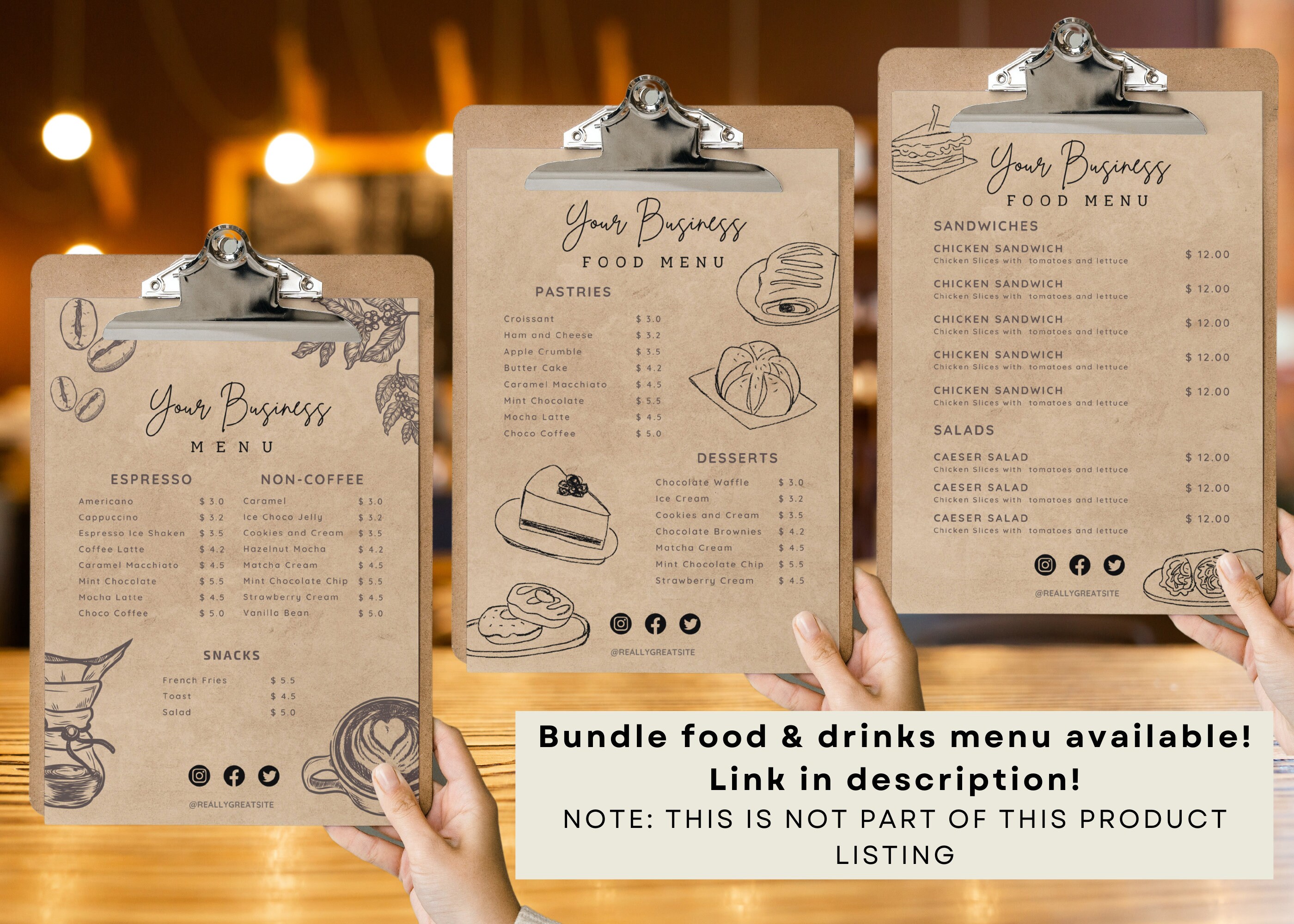 DIY Coffee Shop Menu Template Editable Cafe Menu Template Restaurant ...