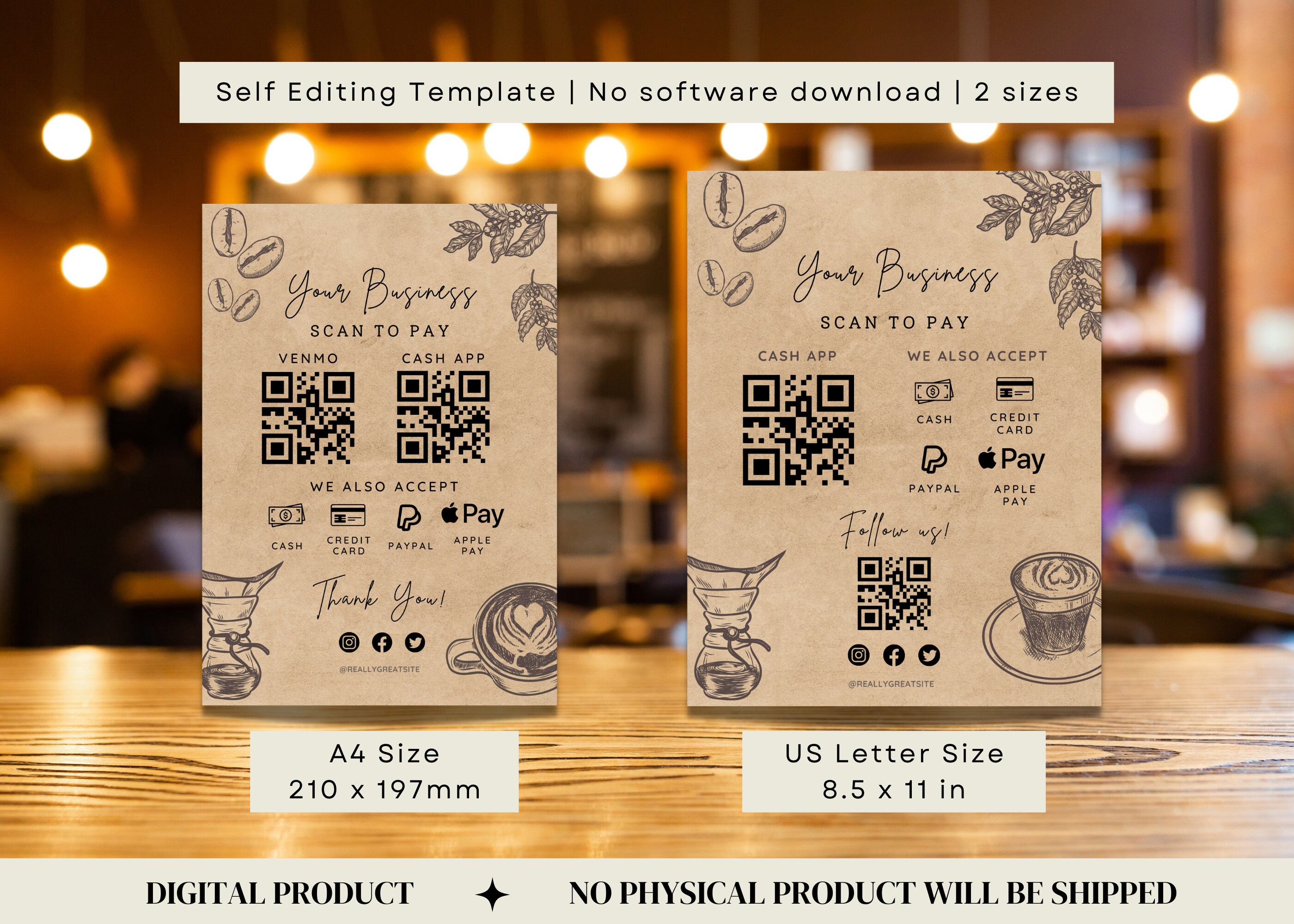 DIY QR Code Sign Template Editable Printable Cafe Payment Sign Coffee ...