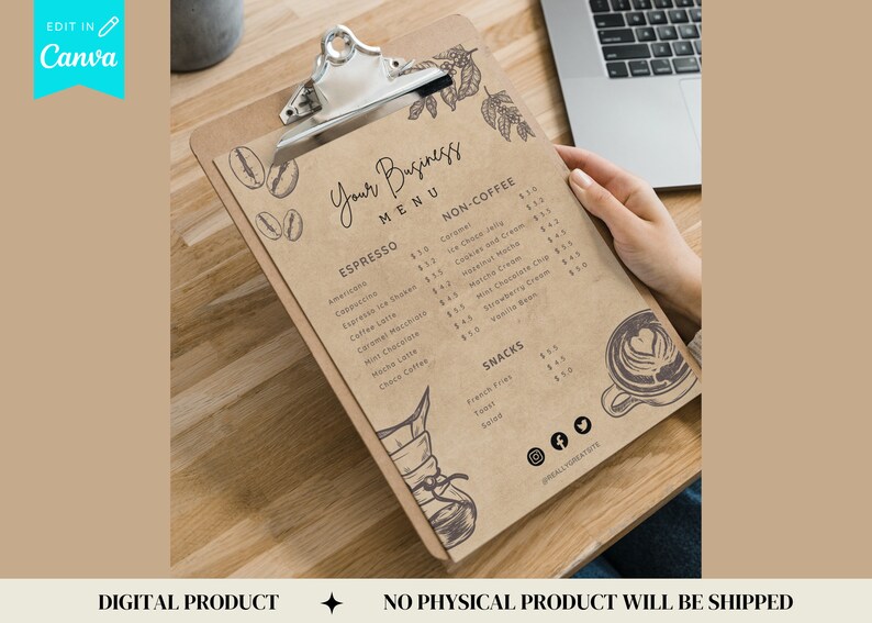 DIY Coffee Shop Menu Template Editable Cafe Menu Template - Etsy