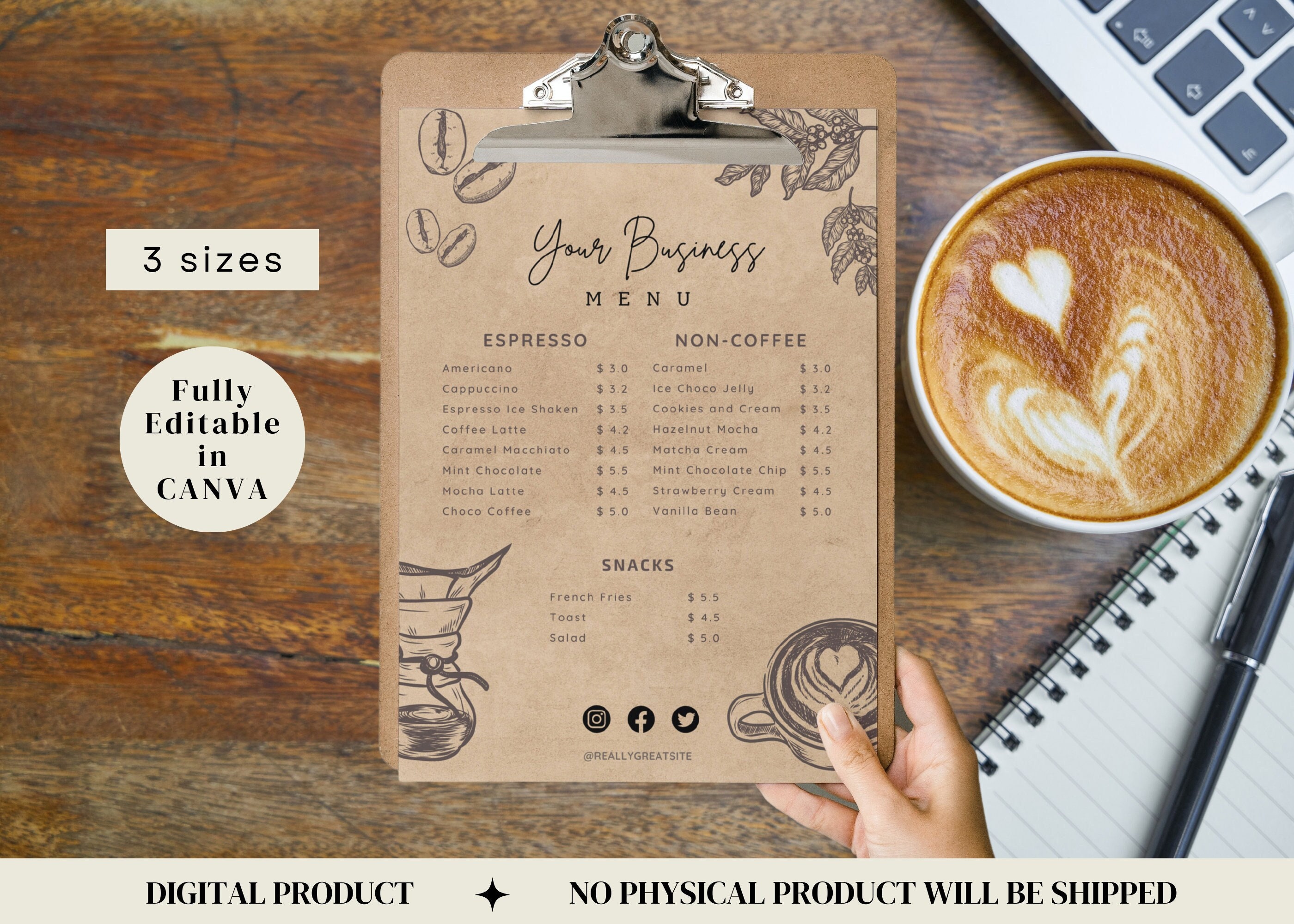 DIY Coffee Shop Menu Template Editable Cafe Menu Template - Etsy