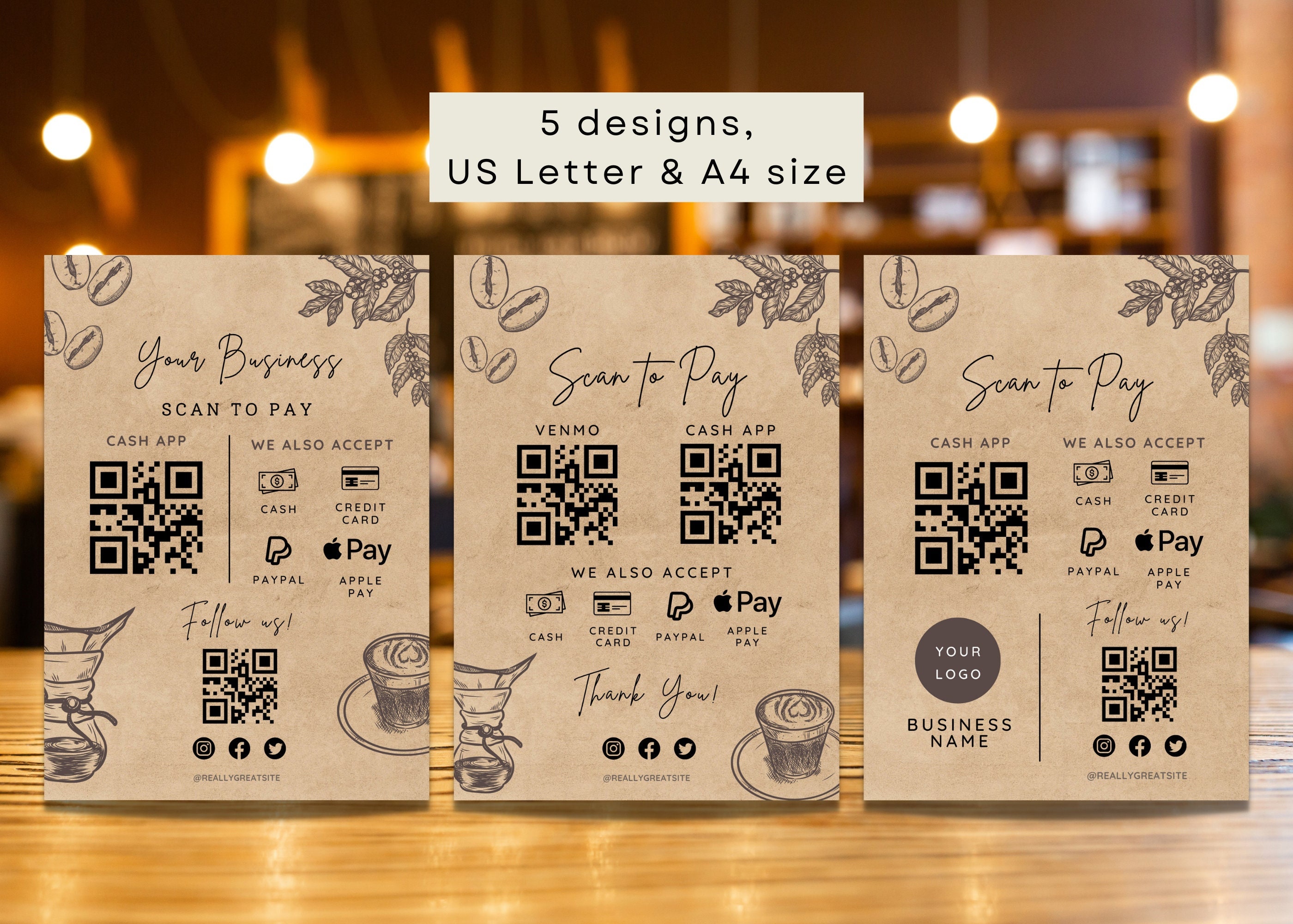 DIY QR Code Sign Template Editable Printable Cafe Payment Sign Coffee ...