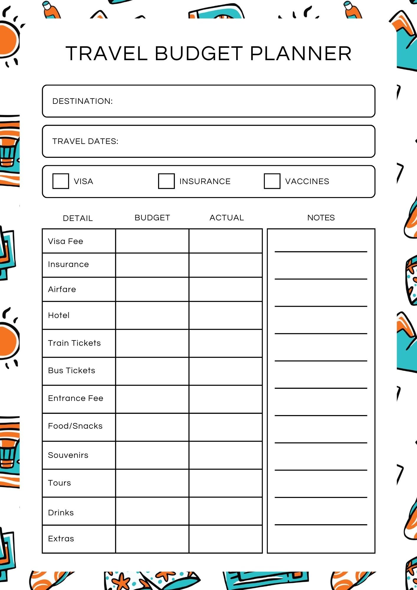 Travel Budget Travel Planner Etsy