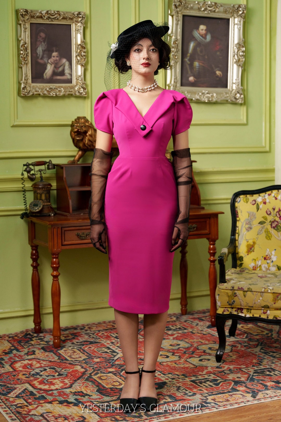 Myrtle Vintage Retro Dress: Collar With Lapel and Large Button ...