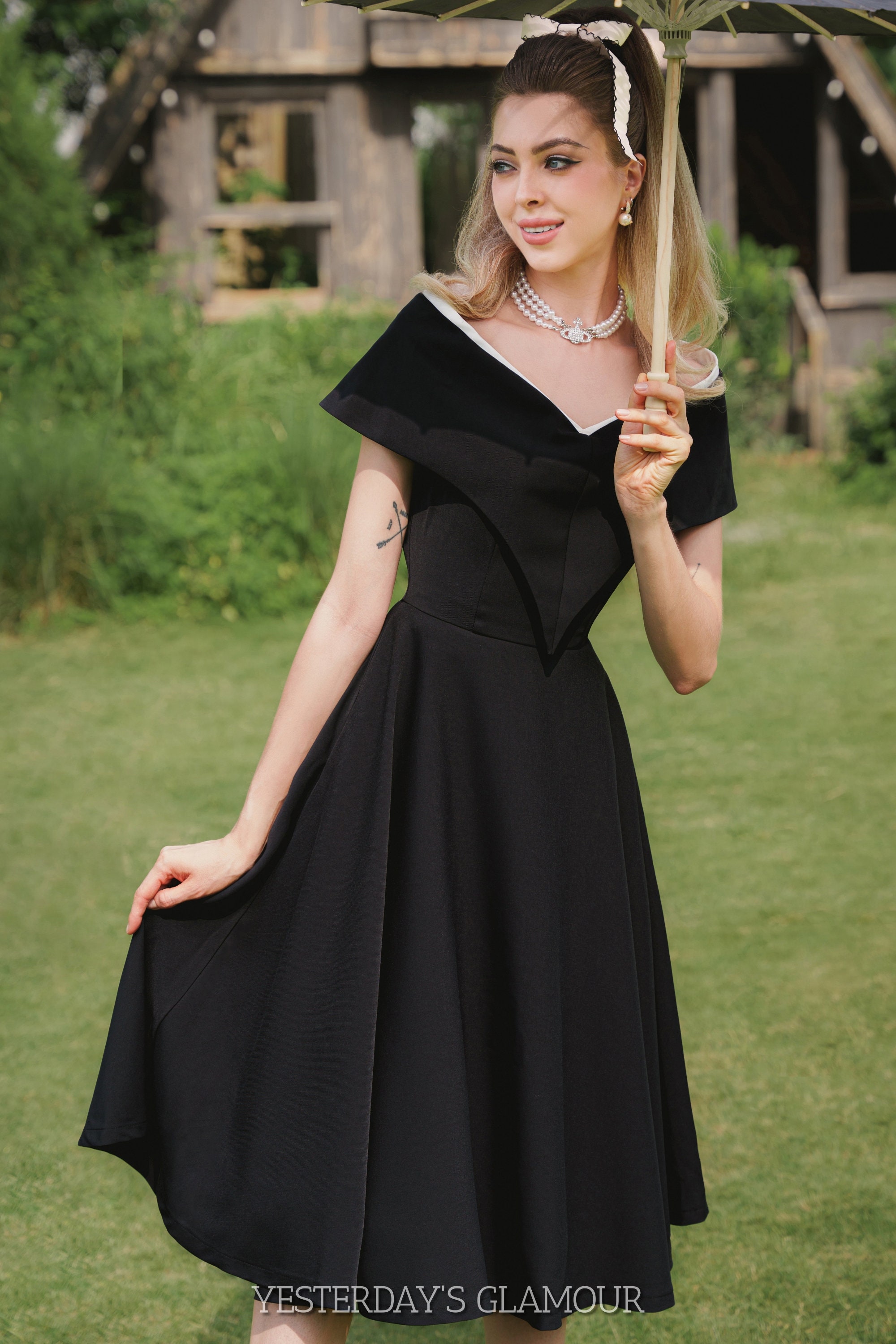 Richelle Off-shoulder Cape Dress Custom Made Swing Dress for Women - Etsy