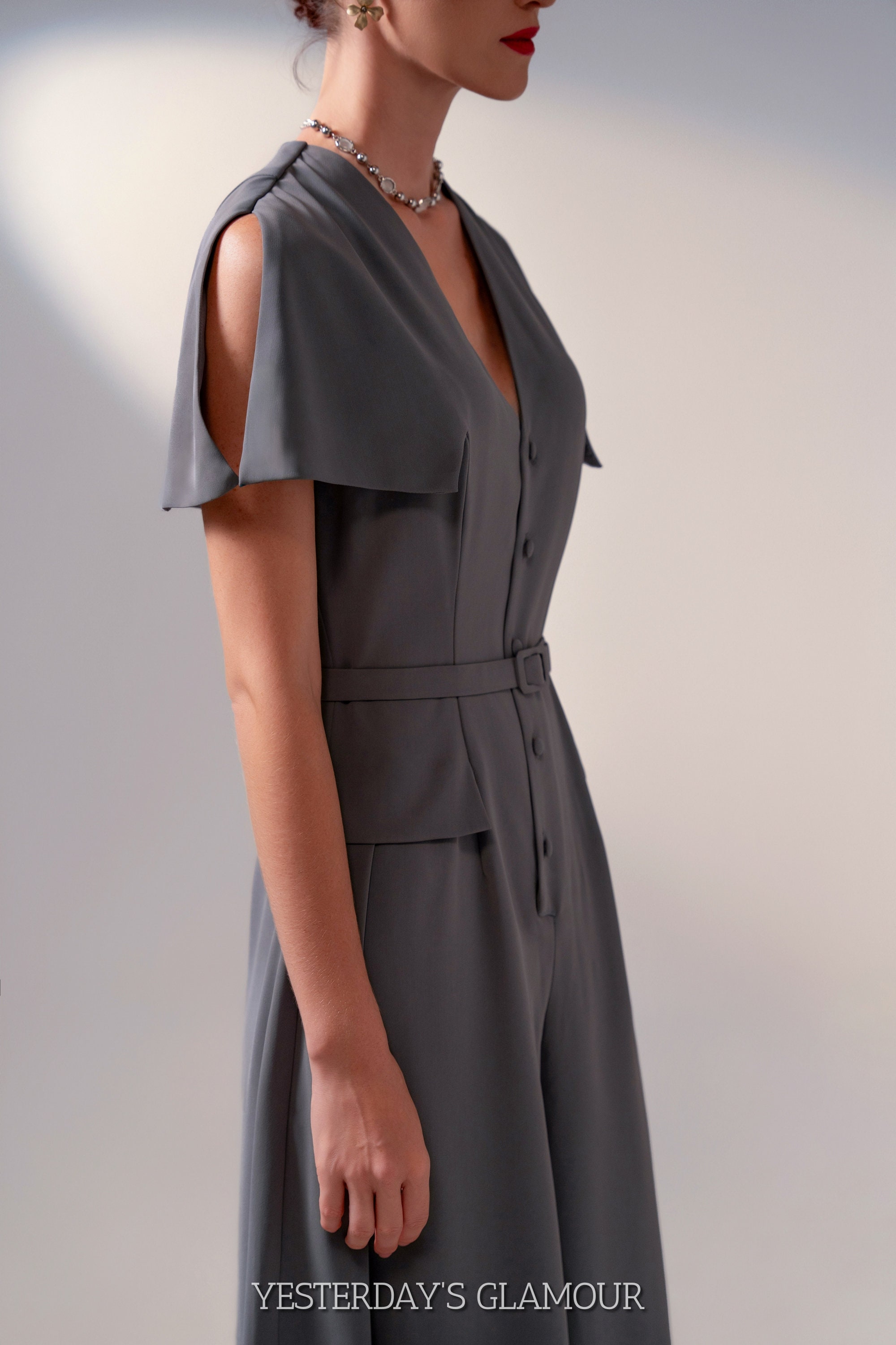 Anita Plunging Neckline Cape Jumpsuit With Belt - Effortlessly ...