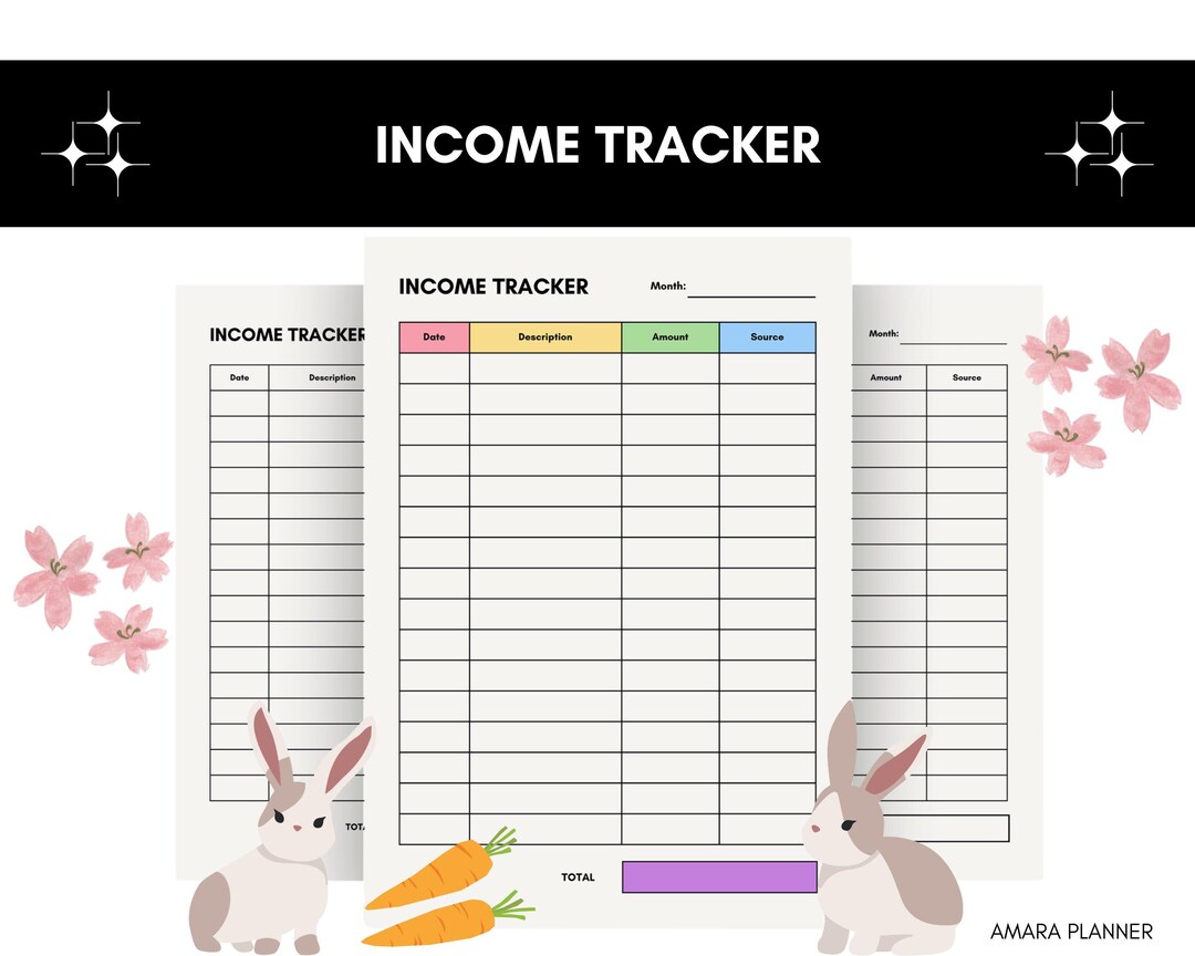 Income Tracker Log Printable Template, Personal / Household Income ...