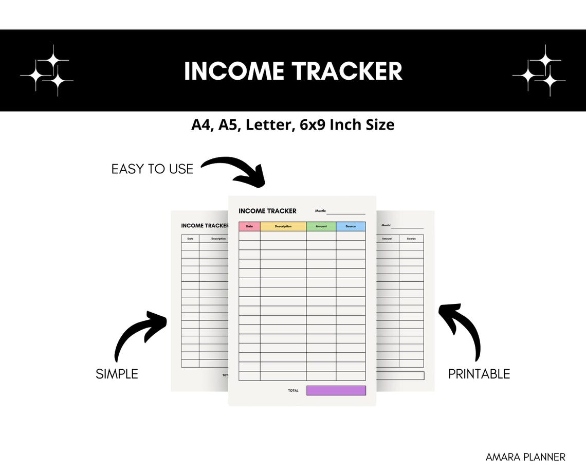 Income Tracker Log Printable Template, Personal / Household Income ...